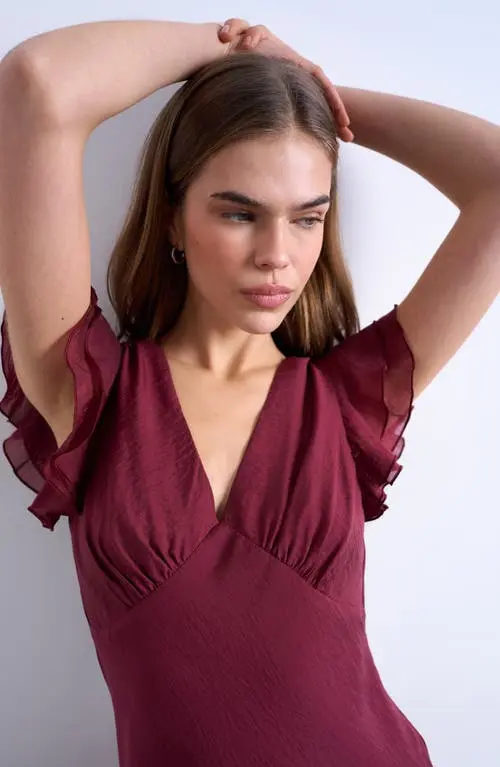 Topshop Flutter Sleeve Georgette Midi Dress - Red