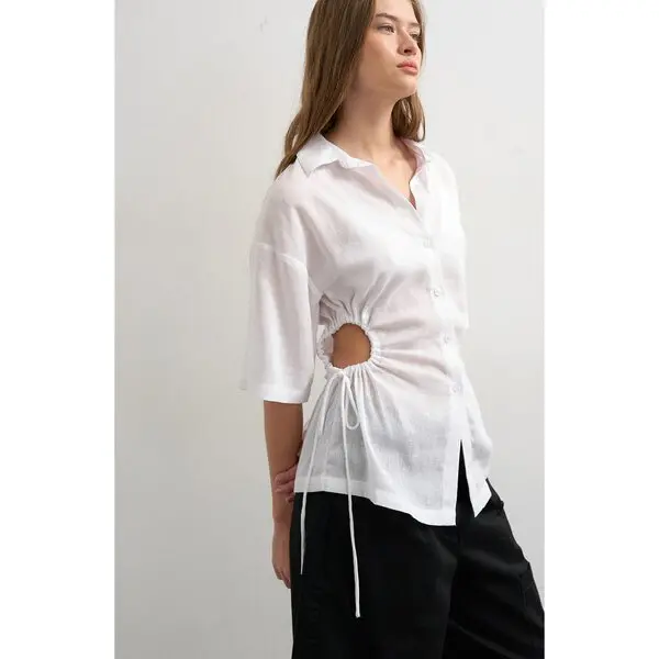 Topshop Drawstring Cutout Button-up Top