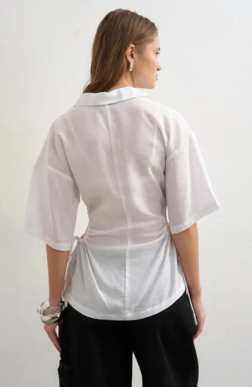 Topshop Drawstring Cutout Button-up Top