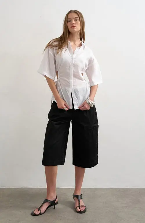 Topshop Drawstring Cutout Button-up Top