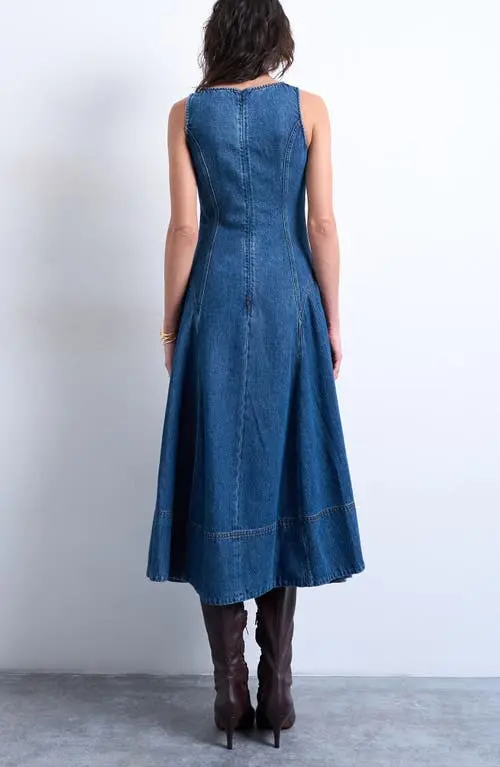 Topshop Sleeveless Denim Midi Dress With Bateau Neckline