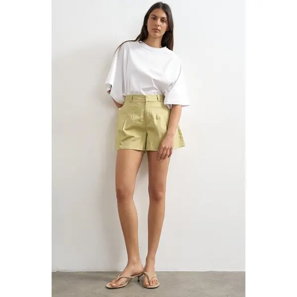 Topshop Pleated High-waisted Cotton Shorts - Mgreen