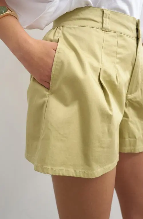 Topshop Pleated High-waisted Cotton Shorts