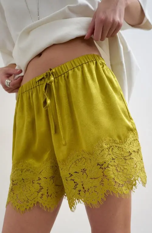 Topshop Crinkle Satin Lace Trim Shorts