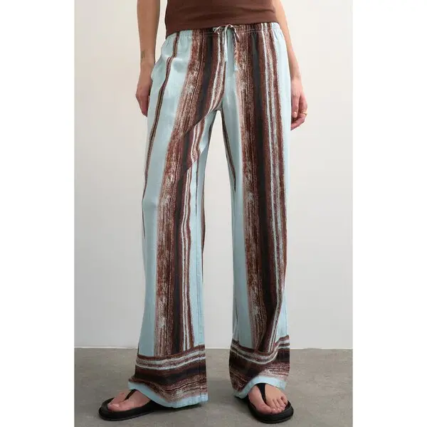 Topshop Stripe Linen Blend Drawstring Pants - Multi