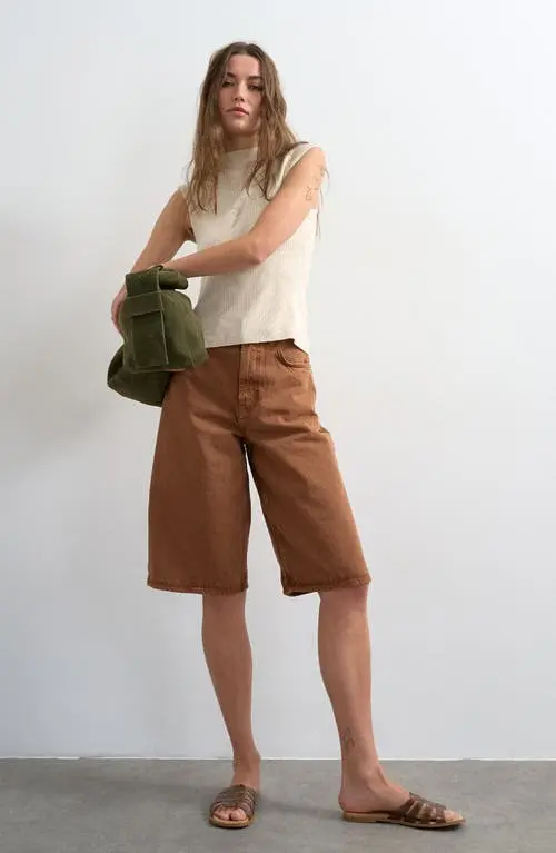 Topshop Mid Rise Denim Bermuda Shorts