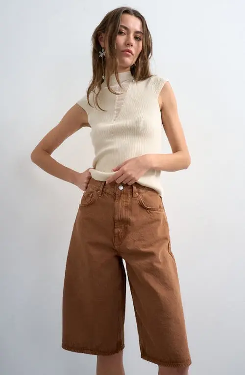 Topshop Mid Rise Denim Bermuda Shorts