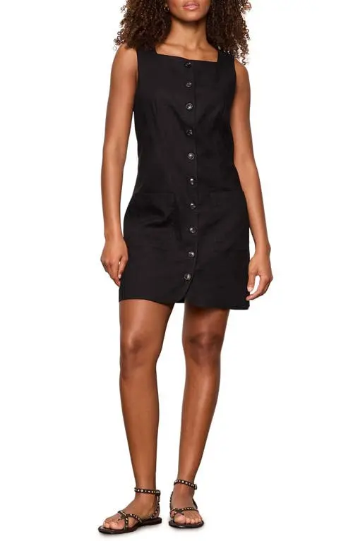 Sanctuary Sleeveless Square Neck Button-up Mini Dress With Pockets - Black