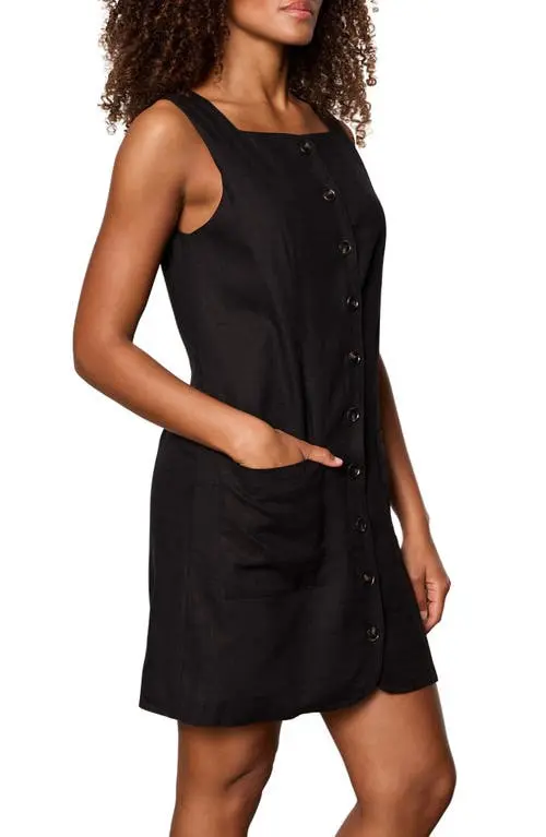 Sanctuary Sleeveless Square Neck Button-up Mini Dress With Pockets