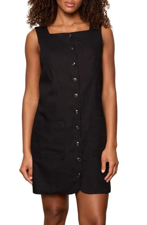 Sanctuary Sleeveless Square Neck Button-up Mini Dress With Pockets