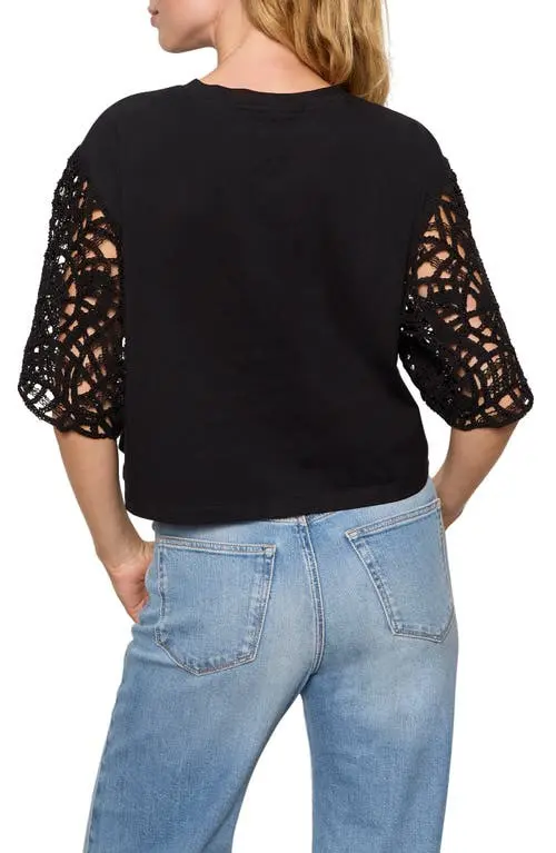 Sanctuary Belle Lace Sleeve Organic Cotton T-shirt - Black