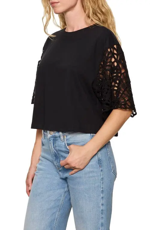 Sanctuary Belle Lace Sleeve Organic Cotton T-shirt - Black