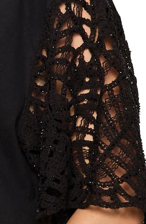 Sanctuary Belle Lace Sleeve Organic Cotton T-shirt - Black