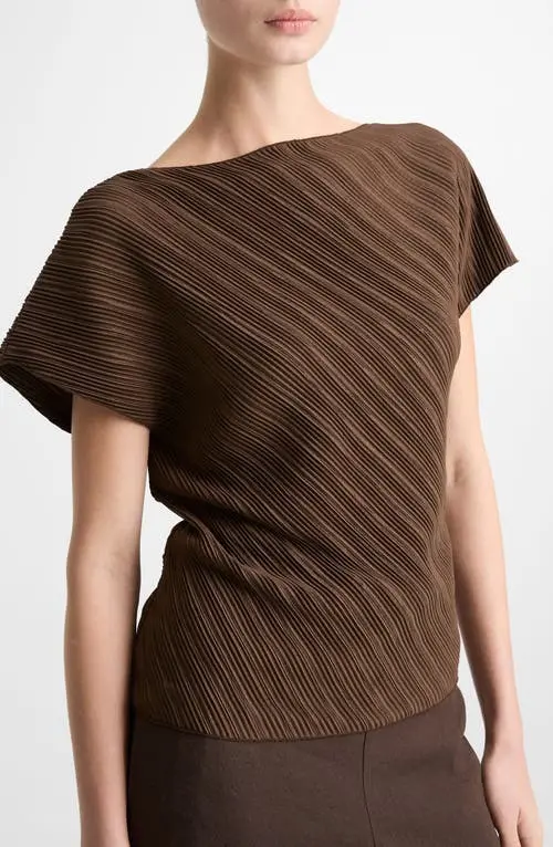 Vince Diagonal Pleat Satin Top - Clove
