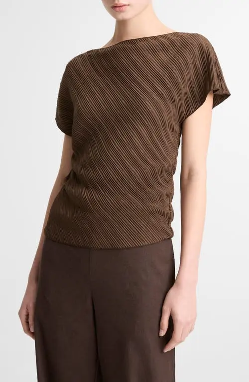 Vince Diagonal Pleat Satin Top - Clove
