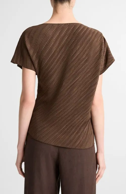 Vince Diagonal Pleat Satin Top - Clove