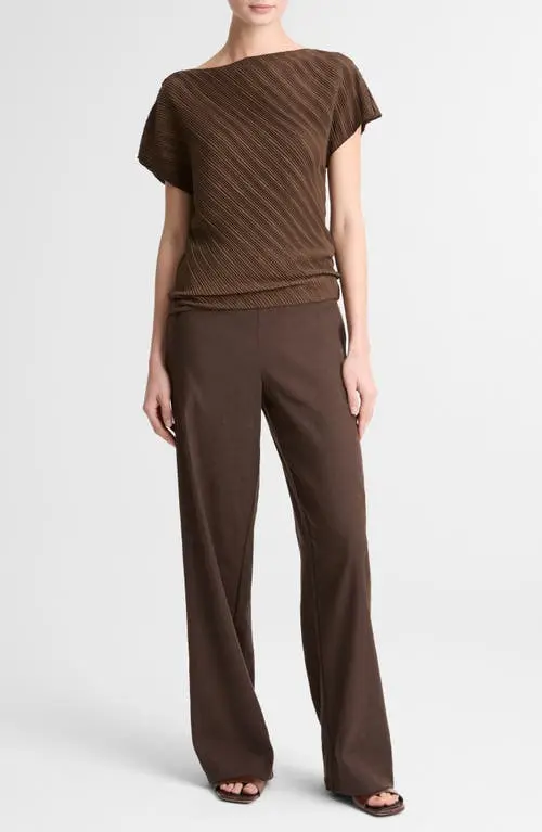Vince Diagonal Pleat Satin Top - Clove