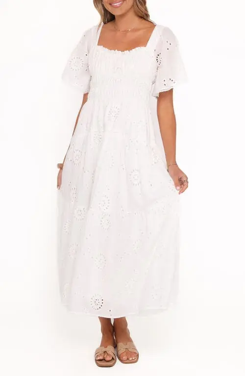 PETAL & PUP Tierney Eyelet Embroidered Midi Dress - White