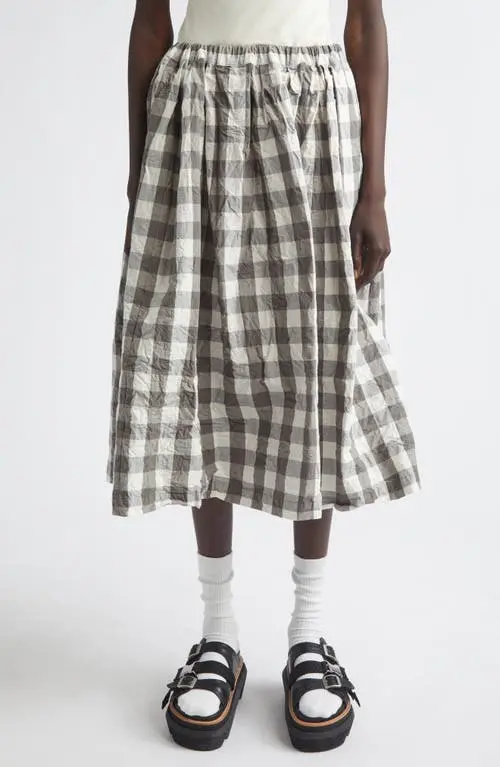 Tao Comme Des Garçons Gingham Crinkled Cotton & Linen Midi Skirt - Gray/white