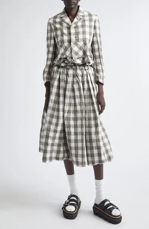 Tao Comme Des Garçons Gingham Crinkled Cotton & Linen Midi Skirt