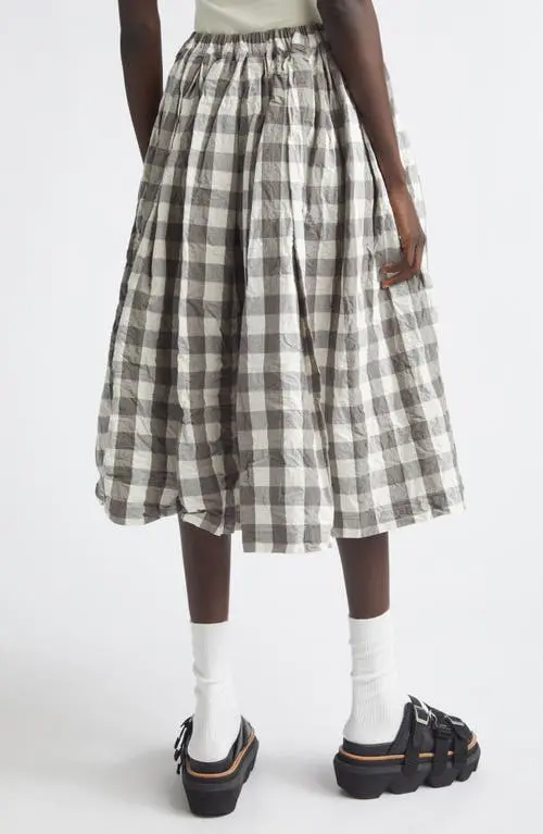 Tao Comme Des Garçons Gingham Crinkled Cotton & Linen Midi Skirt