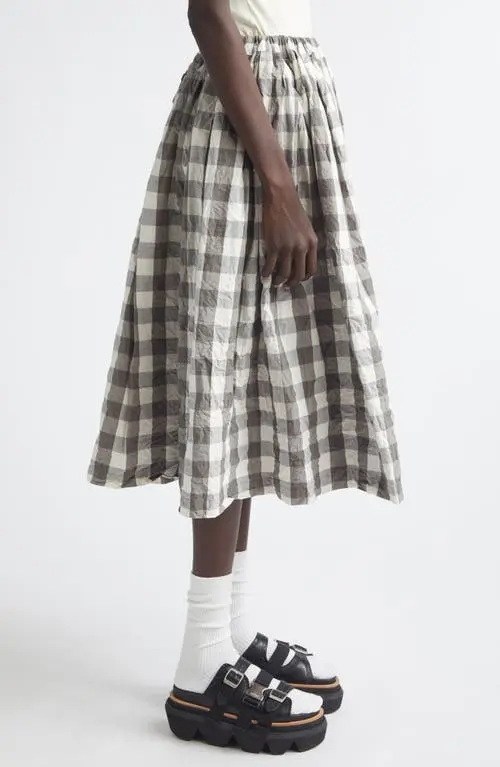 Tao Comme Des Garçons Gingham Crinkled Cotton & Linen Midi Skirt