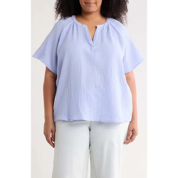 BEACHLUNCHLOUNGE Artina Short Sleeve Blouse - Light Denim
