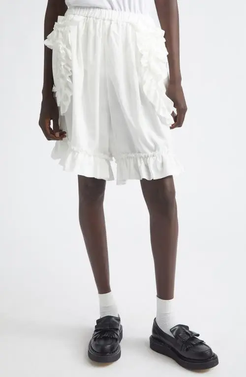 Comme Des Garçons Ruffle Trim Broadcloth Bloomer Shorts - White