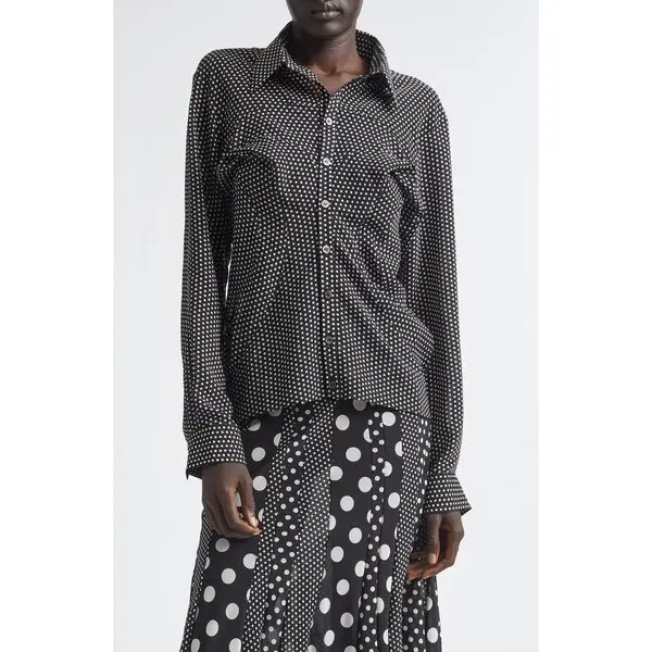 Junya Watanabe Polka Dot Georgette Button-up Shirt - Black/white