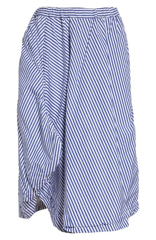 Comme Des Garçons Asymmetric Stripe Cotton Midi Skirt - White/blue