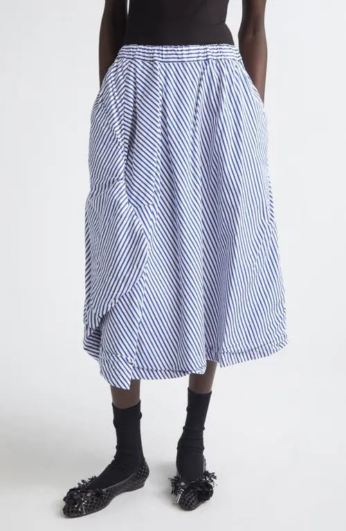 Comme Des Garçons Asymmetric Stripe Cotton Midi Skirt - White/blue