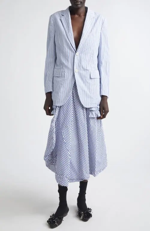Comme Des Garçons Asymmetric Stripe Cotton Midi Skirt - White/blue