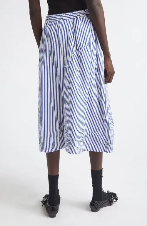 Comme Des Garçons Asymmetric Stripe Cotton Midi Skirt - White/blue