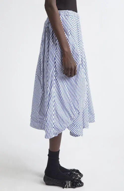 Comme Des Garçons Asymmetric Stripe Cotton Midi Skirt - White/blue