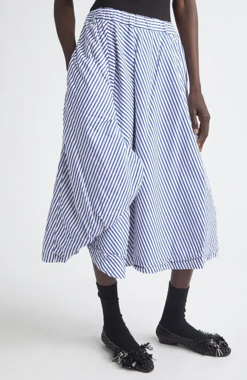 Comme Des Garçons Asymmetric Stripe Cotton Midi Skirt - White/blue