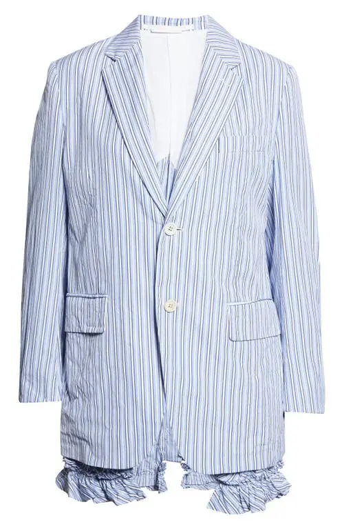Comme Des Garçons Single Breasted Striped Cotton Blazer - Sax/white/navy