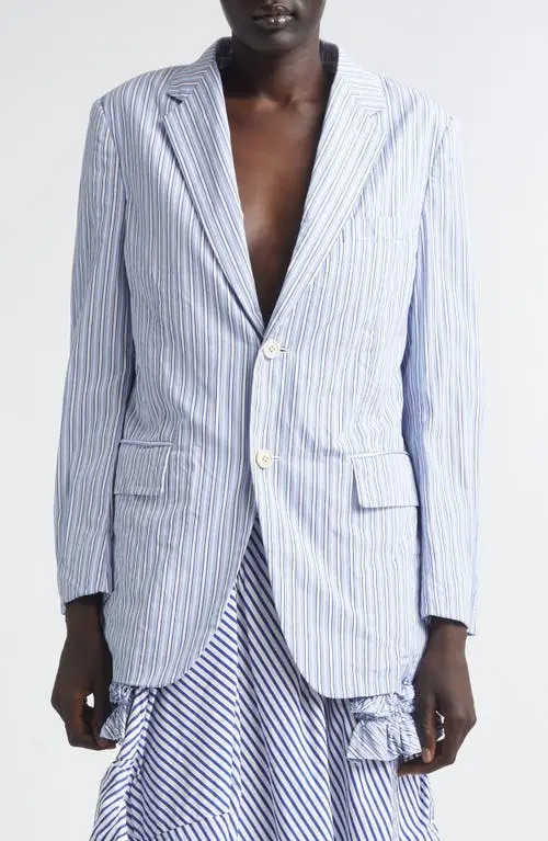 Comme Des Garçons Single Breasted Striped Cotton Blazer - Sax/white/navy