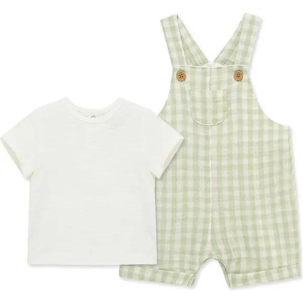 LITTLE ME Gingham Check Romper And Tee Set - Green