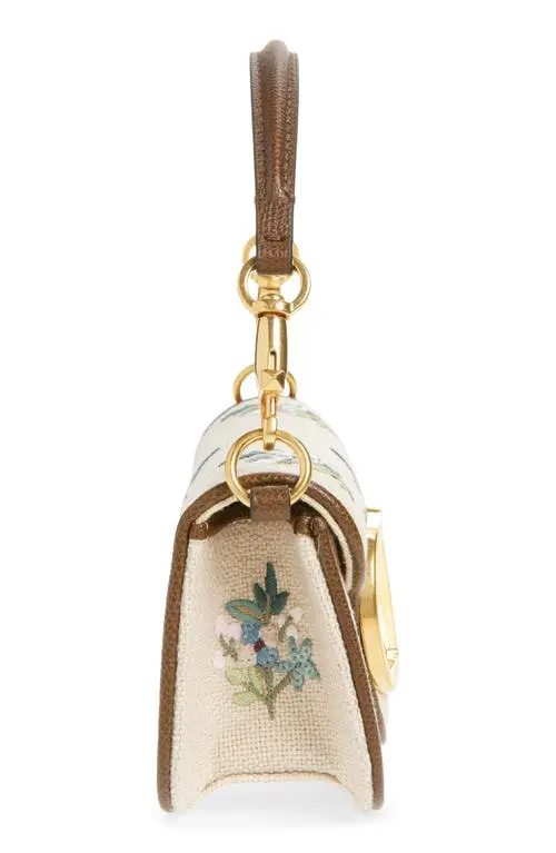 Valentino Garavani Small Locò Embroidered Linen Shoulder Bag - Beige Multi