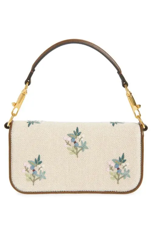Valentino Garavani Small Locò Embroidered Linen Shoulder Bag - Beige Multi