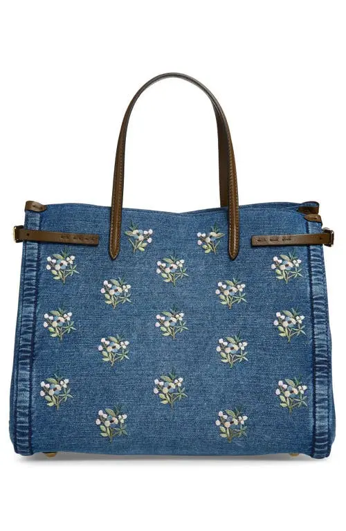 Valentino Garavani Medium Antibes Embroidered Denim Tote - Blue Multi
