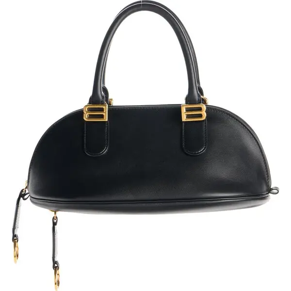 Balenciaga Mini Bolero Leather Bowling Bag - Black/plum