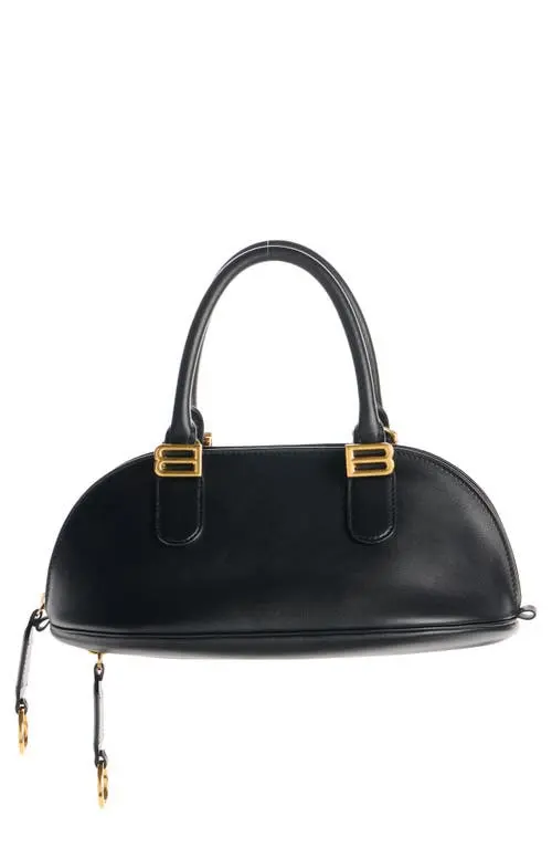Balenciaga Mini Bolero Leather Bowling Bag - Black/plum
