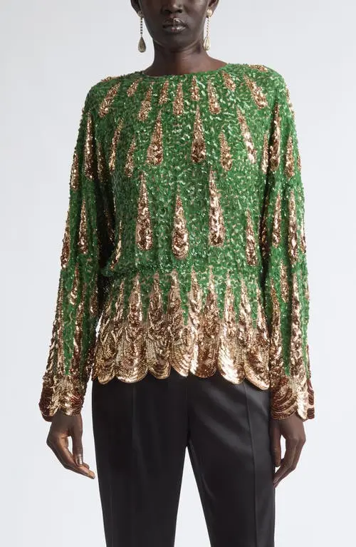 Valentino Garavani Sequin Embellished Silk Chiffon Top - Green Multi