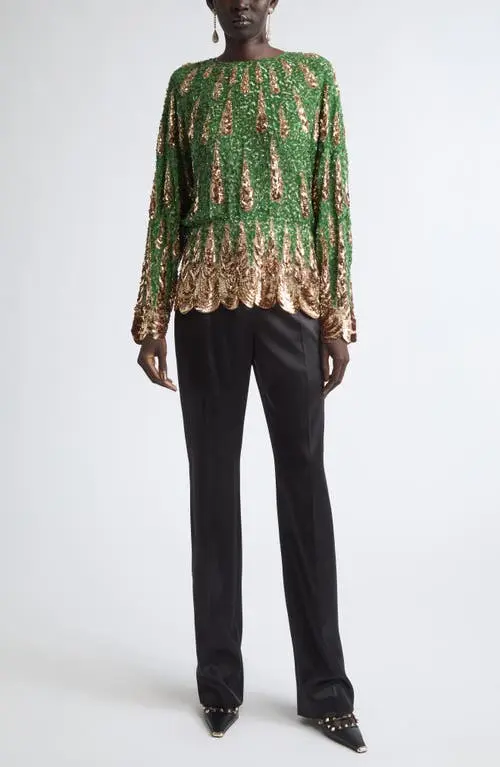 Valentino Garavani Sequin Embellished Silk Chiffon Top - Green Multi