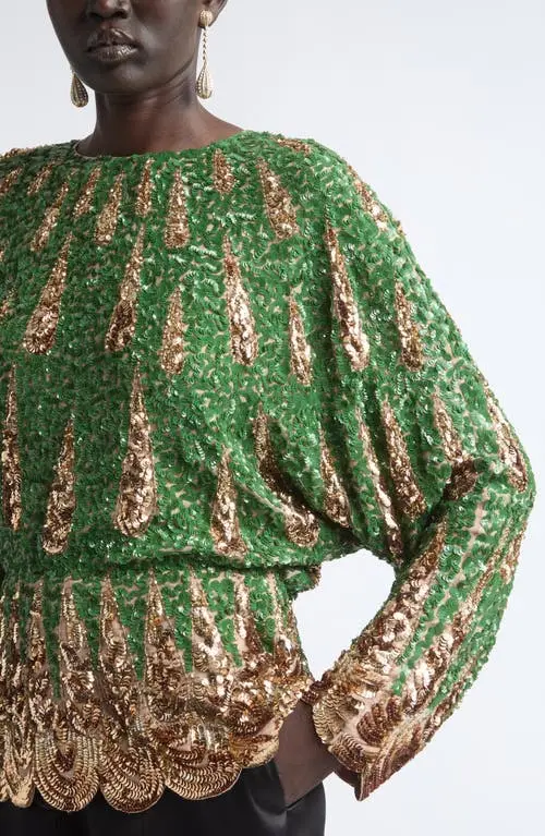 Valentino Garavani Sequin Embellished Silk Chiffon Top - Green Multi