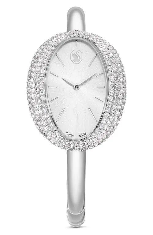SWAROVSKI Oval Bangle Watch With Crystal Bezel - Silver