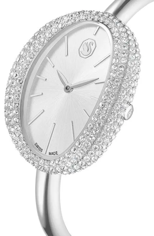 SWAROVSKI Oval Bangle Watch With Crystal Bezel - Silver