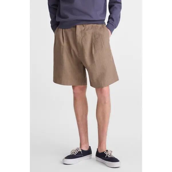 Madewell Herringbone Double Pleated Cotton & Linen Shorts