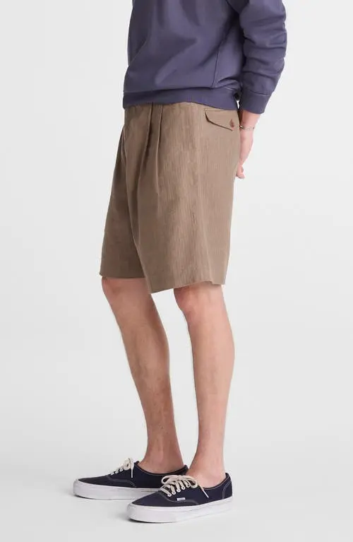Madewell Herringbone Double Pleated Cotton & Linen Shorts